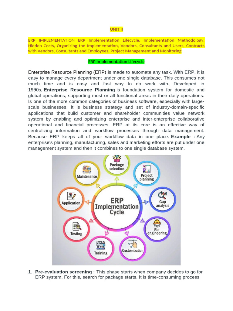 2nd Unit Life Cycle of Erp | PDF | Enterprise Resource Planning ...