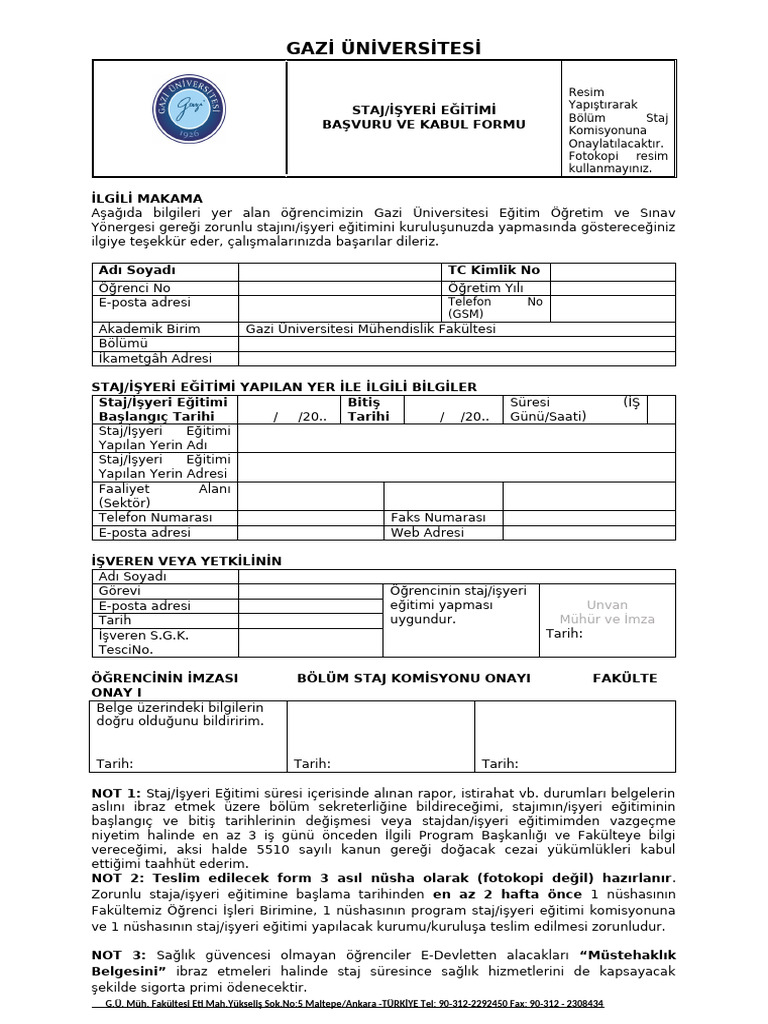 Zorunlu Staj Formu | PDF