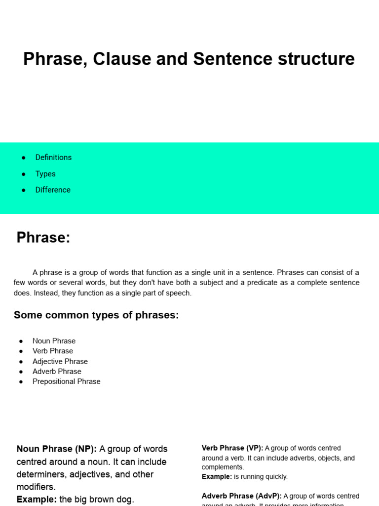 Phrase, Clause and Sentence Structure | PDF | Adverb | Phrase