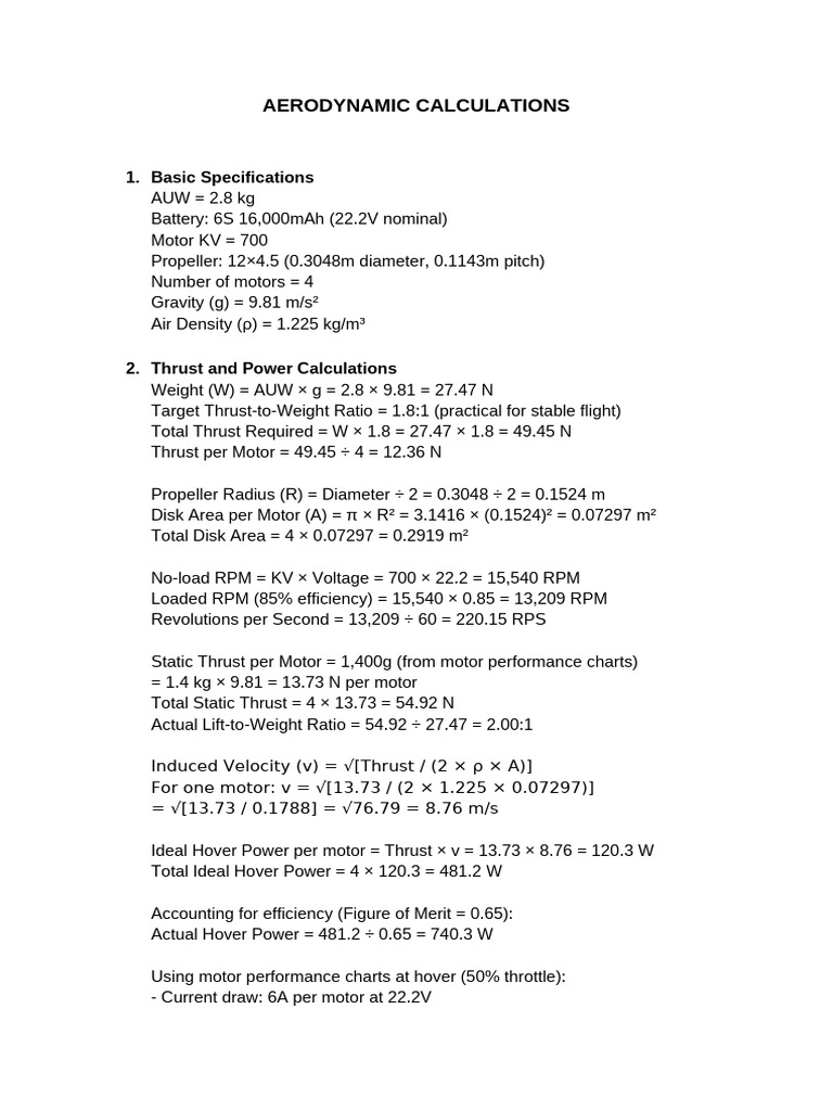 Aerodynamic Calculations | PDF | Thrust | Aerospace Engineering