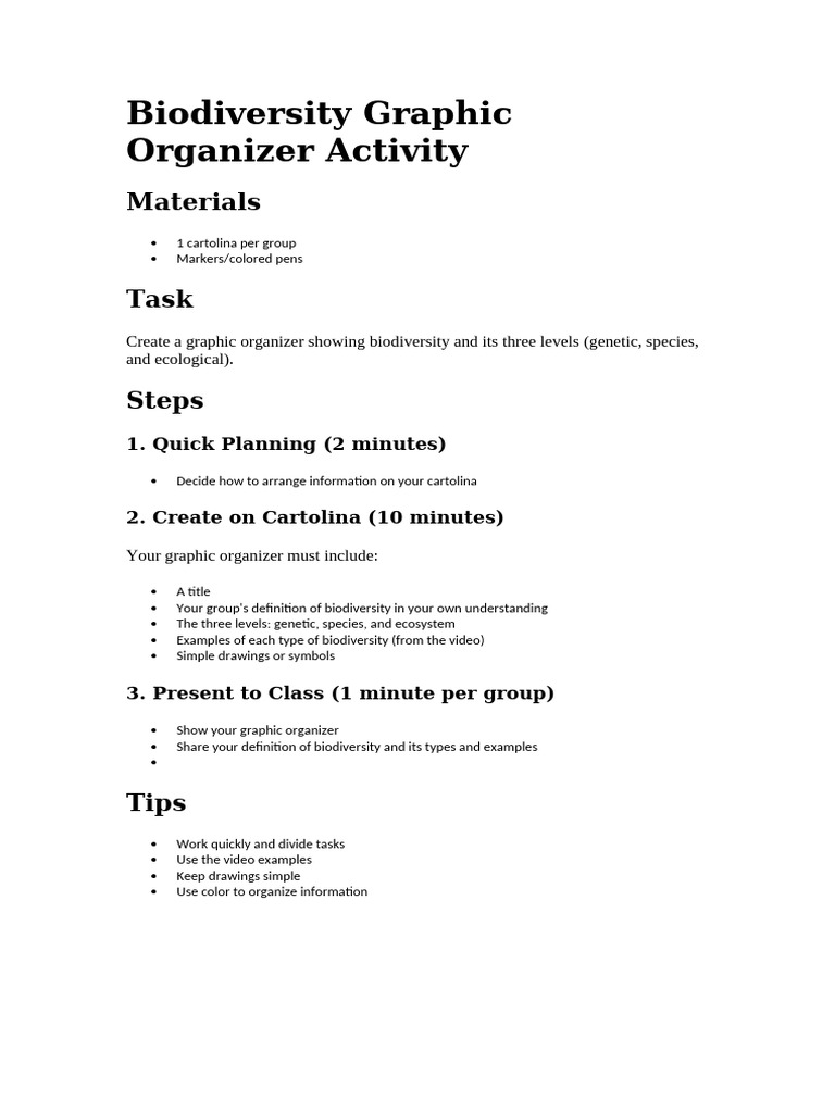 Biodiversity Graphic Organizer Activity | PDF