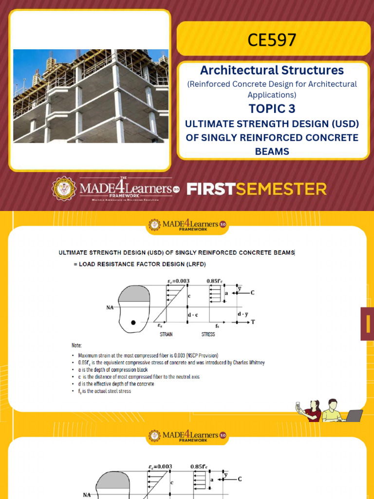Topic 3 Ultimate Strength Design (Usd) of Singly Reinforced Concrete Beams | PDF