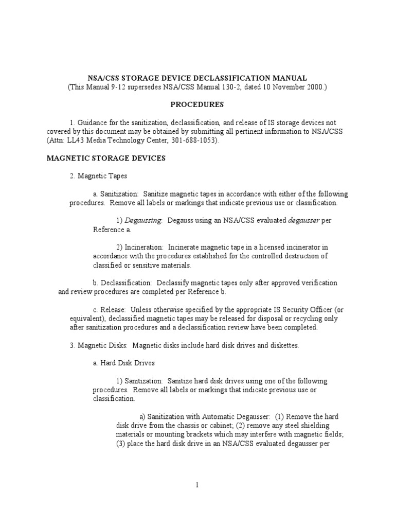 NSA Storage Device Guidelines | PDF | Sanitization (Classified ...