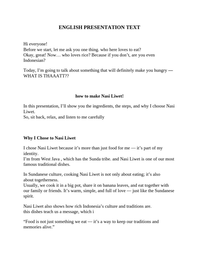 English Presentation Text | PDF | Indonesian Cuisine | Southeast Asian ...