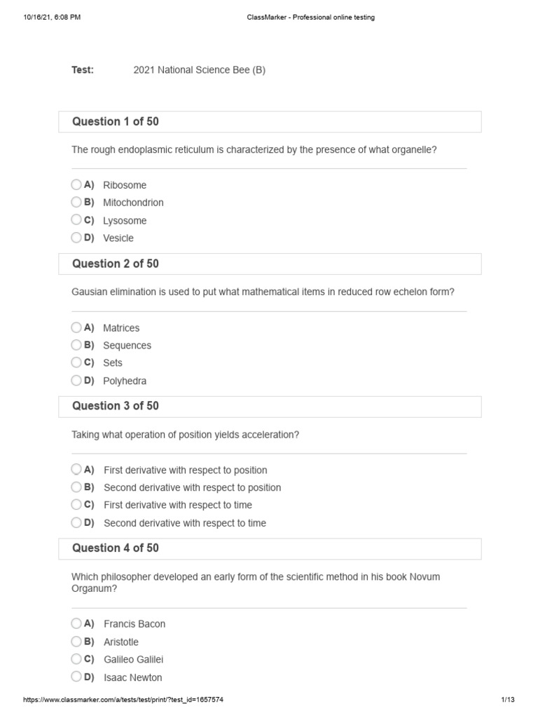 2021 National Science Bee Test Questions | PDF | Inductor