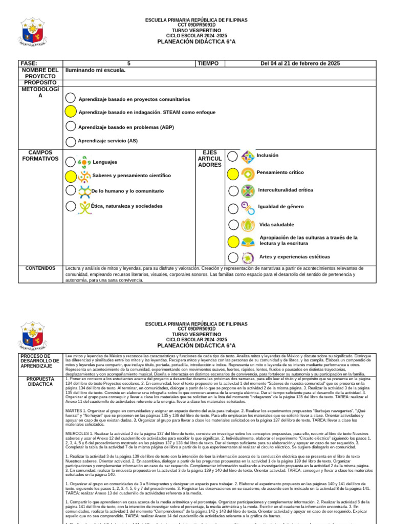 PROYECTO ILUMINANDO MI ESCUELA | PDF | Aprendizaje