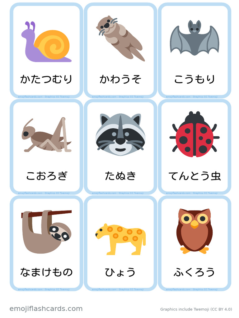 Japanese Animals Small A4 Flashcards | PDF