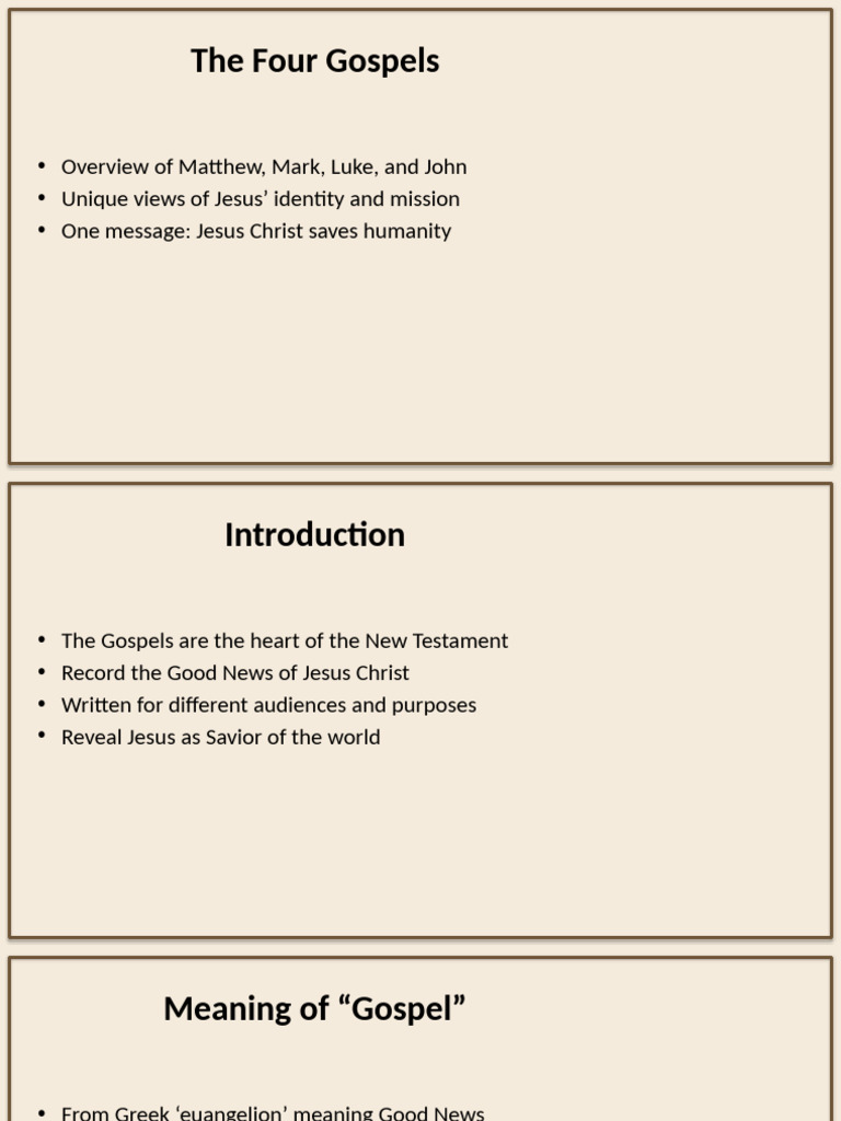 Overview of the Four Gospels | PDF | Jesus | Gospel Of Mark