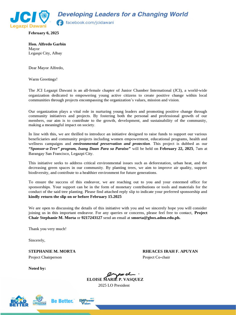 2025 JCI LEGAZPI DAWANI Template - Sponsorship Letter - Tree Planting ...