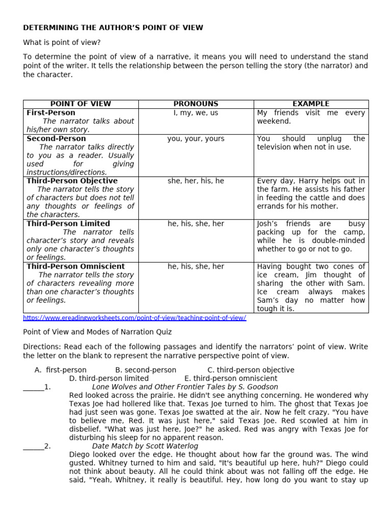 Author S Point of View | PDF | Narration
