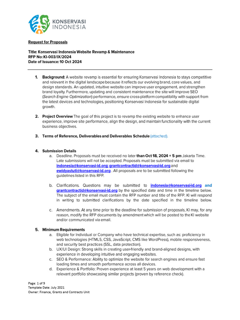 KI RFP Template (Request For Proposal) - Website Revamp | PDF