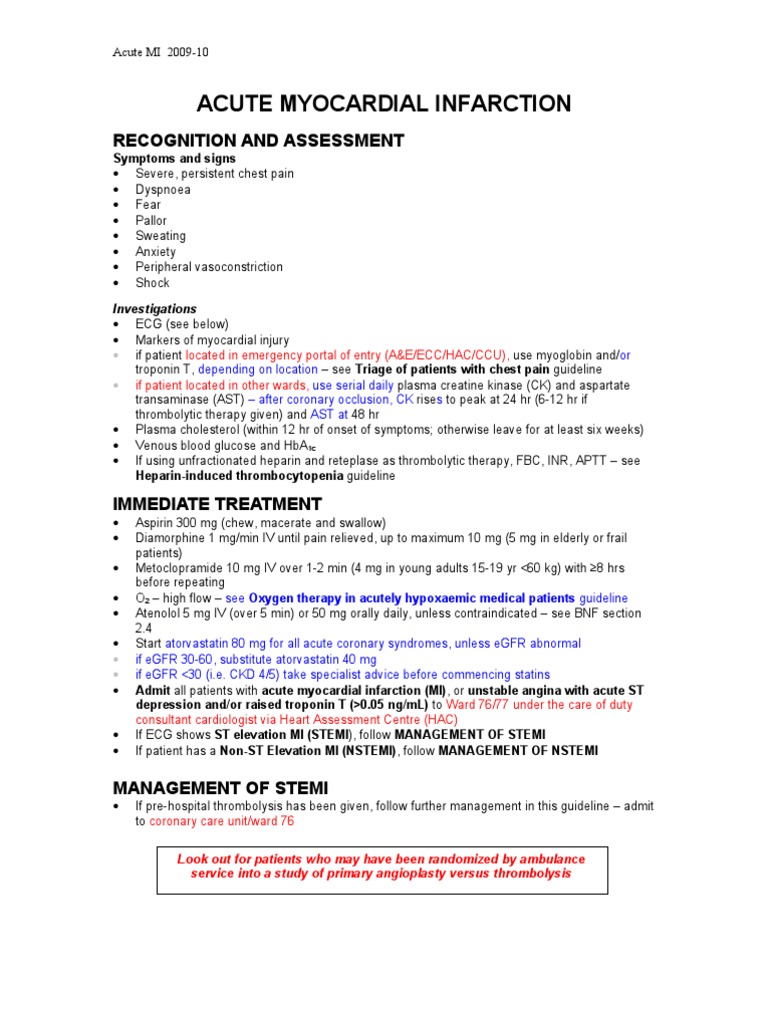 Acute Myocardial Infarction: Recognition and Assessment | PDF ...