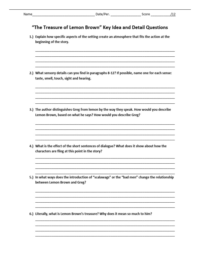 1.17 The Treasure of Lemon Brown Worksheet PDF | PDF