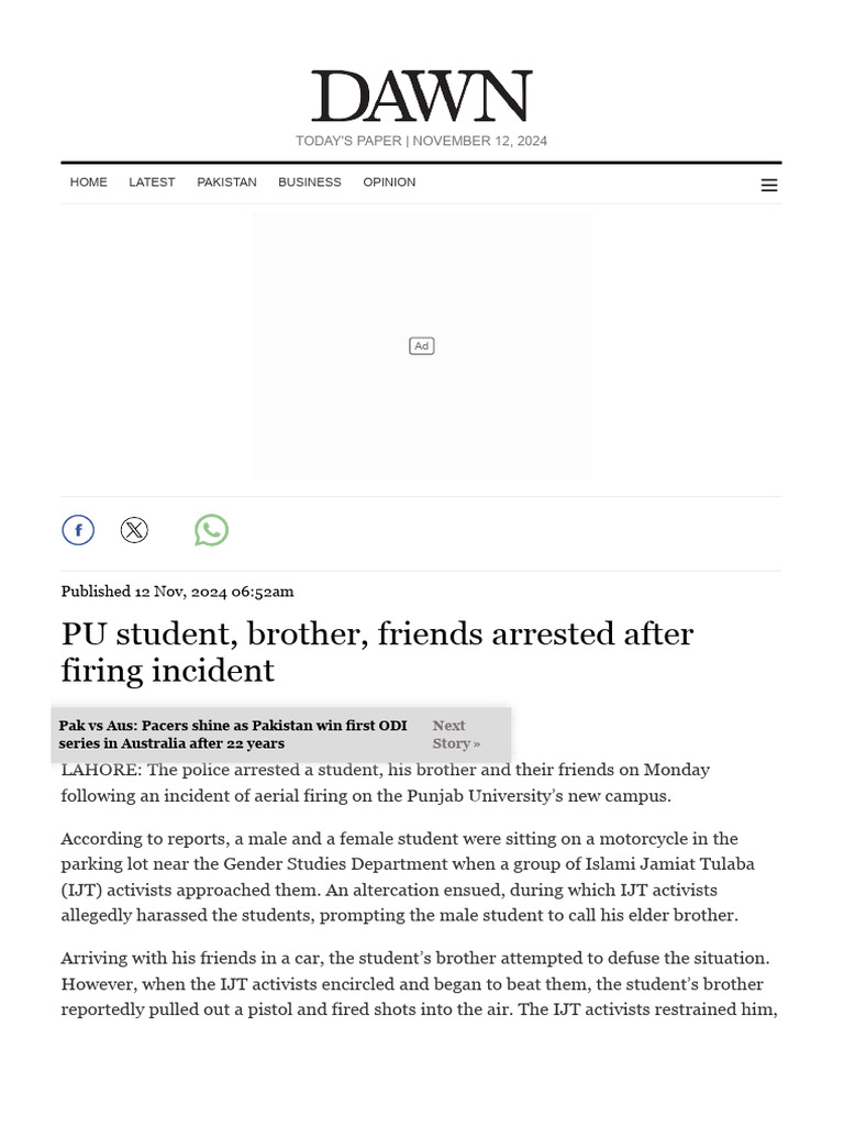 PU Student, Brother, Friends Arrested After Firing Incident - Newspaper ...