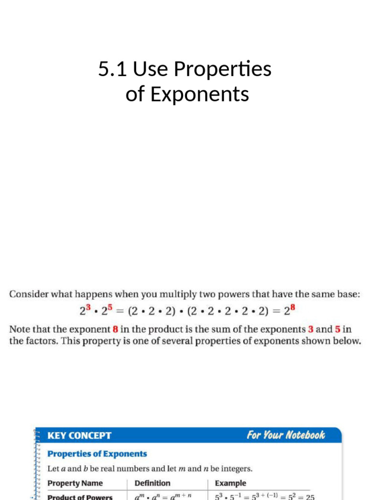 5.1 Use Properties of Exponents | PDF