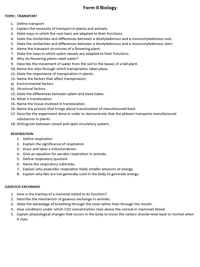 Form II Biology | PDF