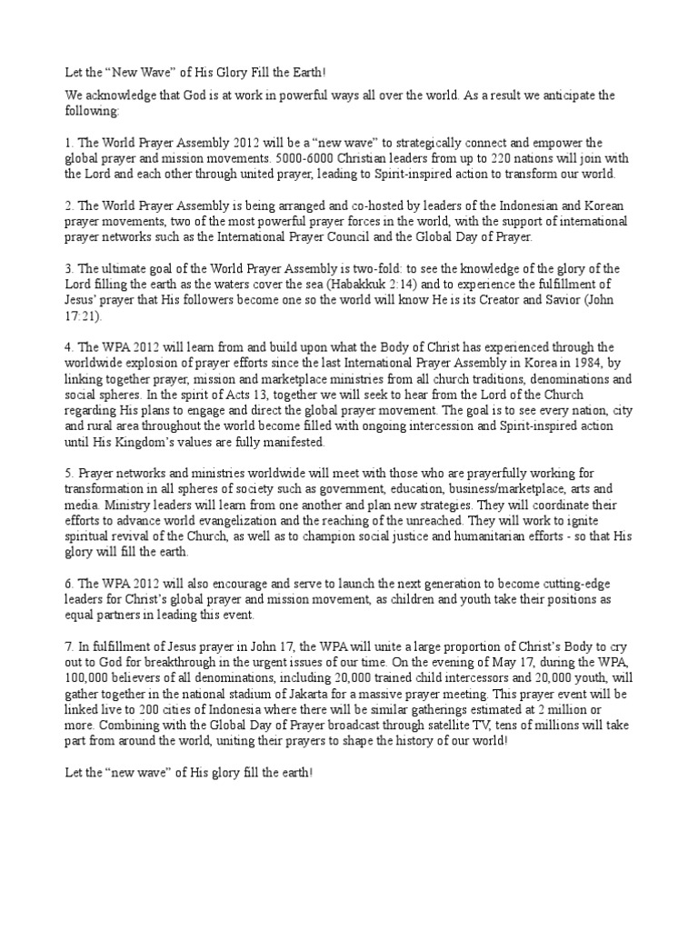 The World Prayer Assembly 2012: Uniting the Global Prayer Movement to ...