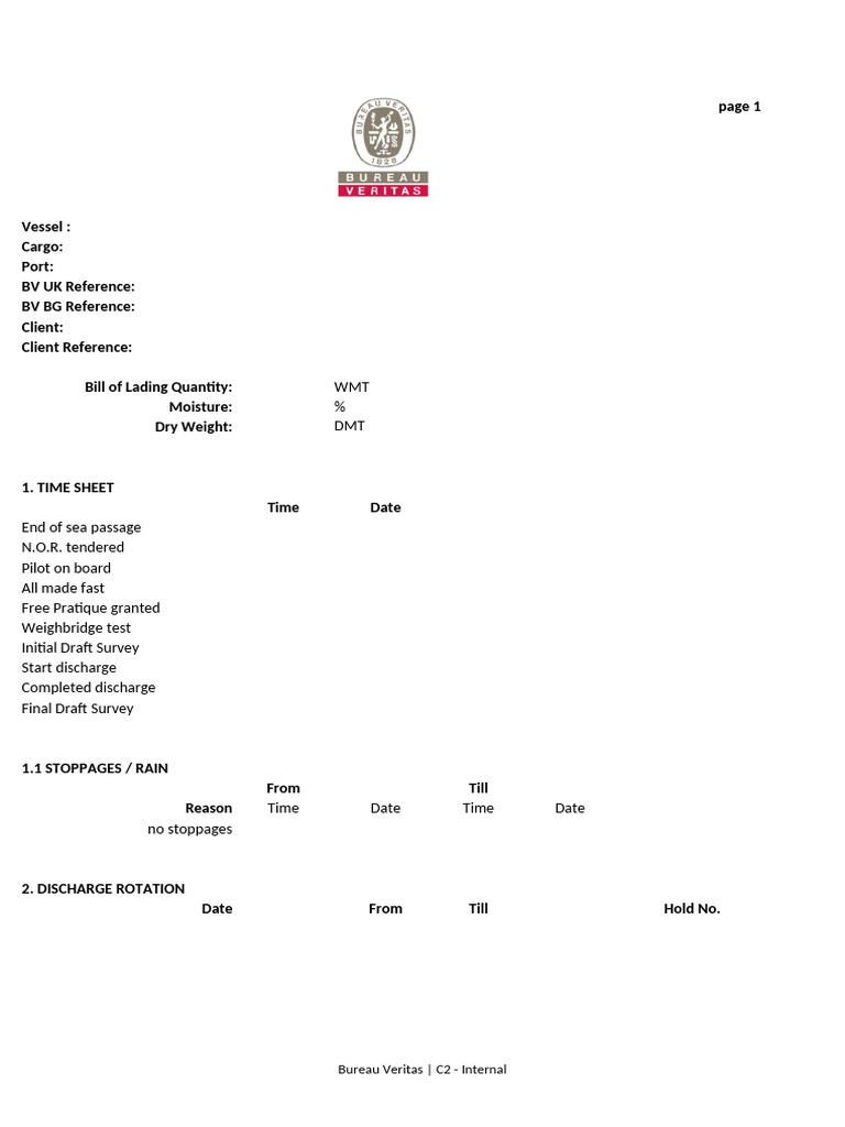 Bureau Veritas Cargo Discharge Report | PDF