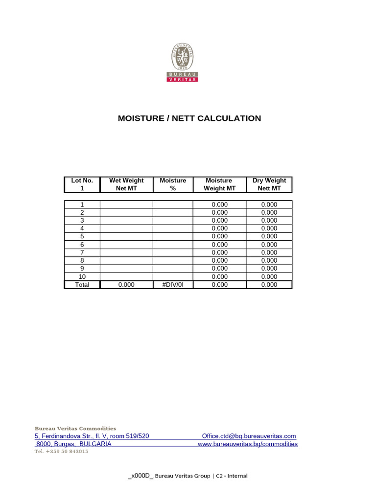 63 Moisture Calculations 1000 WMT Lots Vessel Cu Concentrate | PDF