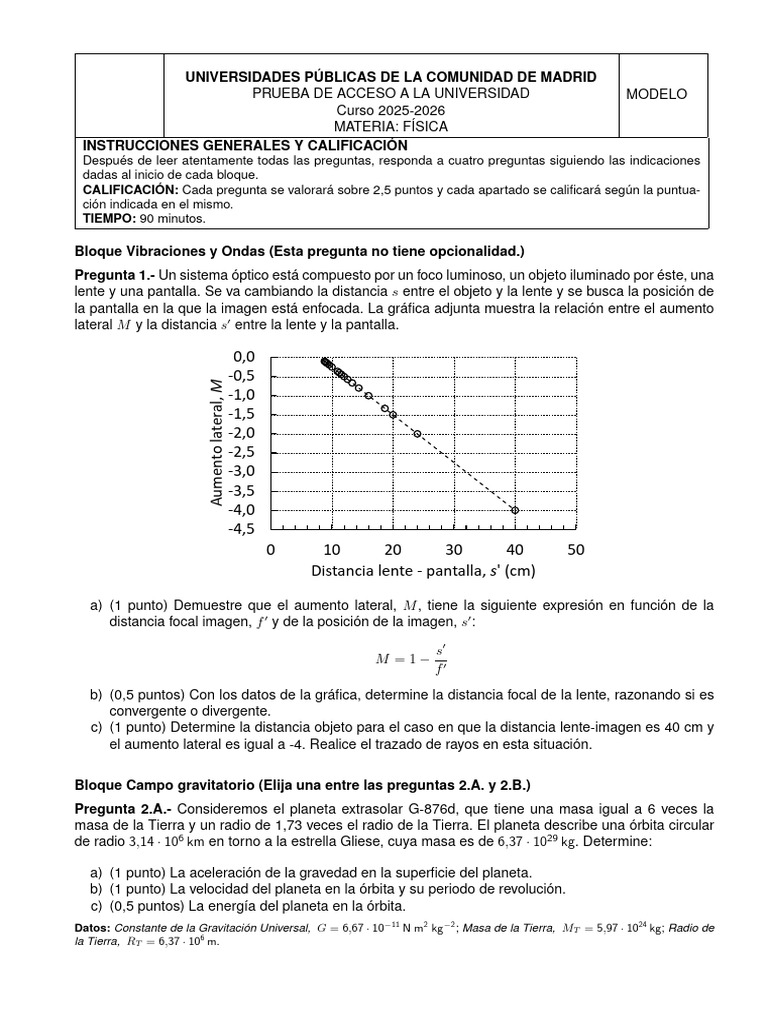Modelo de Prueba de Física 2025-2026 | PDF | Orbita | Electronvoltio