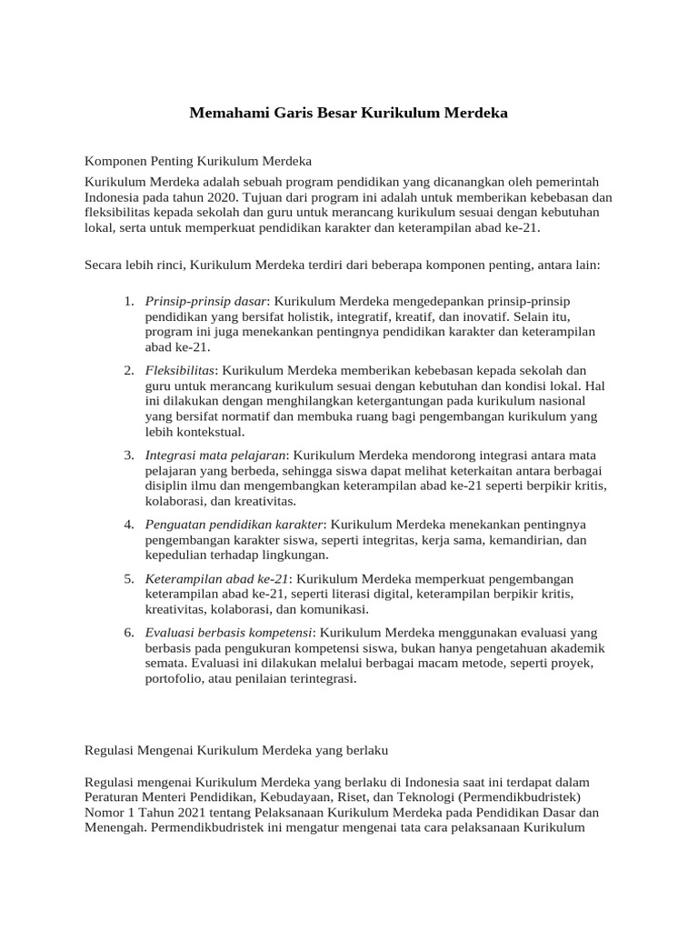 Komponen Utama Kurikulum Merdeka | PDF