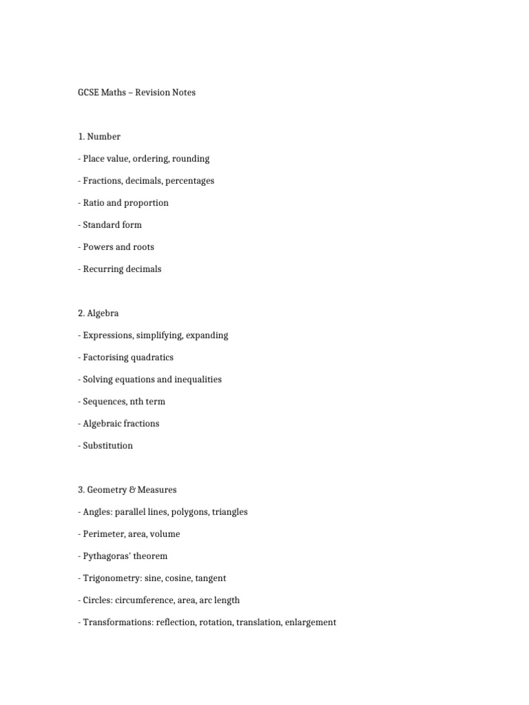 GCSE Maths Revision Guide: Key Topics | PDF | Trigonometric Functions ...