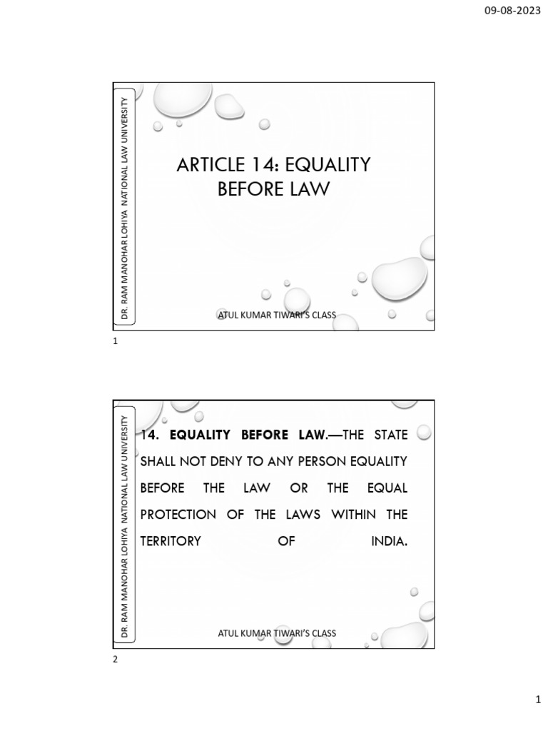 Right To Equality-Article 14 | PDF | Justice | Crime & Violence