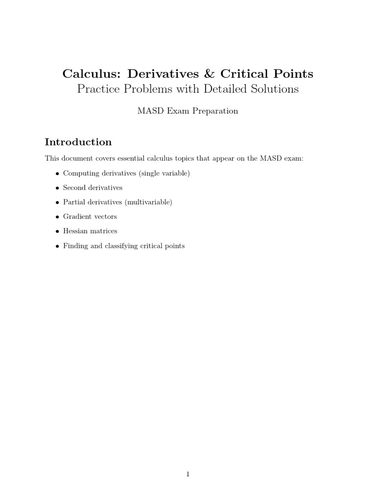 Derivatives Critical Points Practice For Calculus On Uni Level | PDF ...