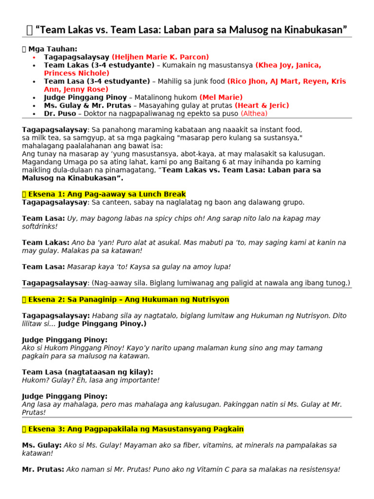 Nutrition Month Role Play | PDF