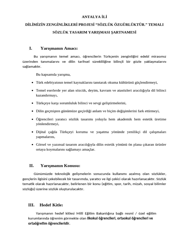 Sozluk Ozgurkuktur Sozluk Tasarim Yarismasi Sartnamesi 2025 | PDF
