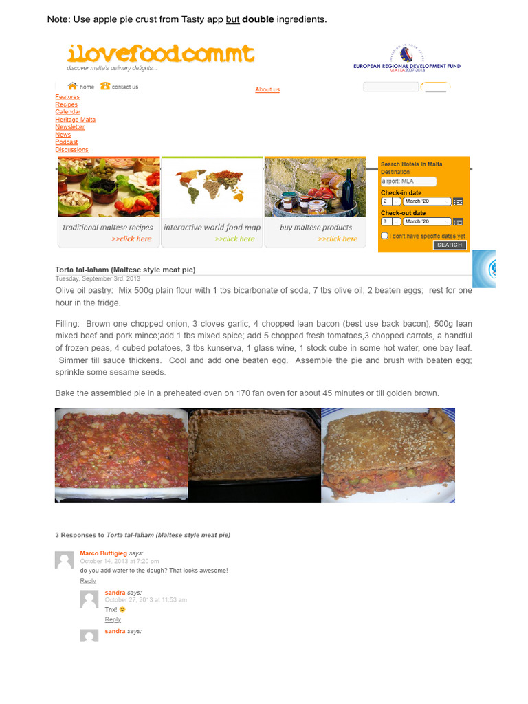 Torta Tal-Laħam (Maltese Style Meat Pie) - I Love Maltese Food | PDF