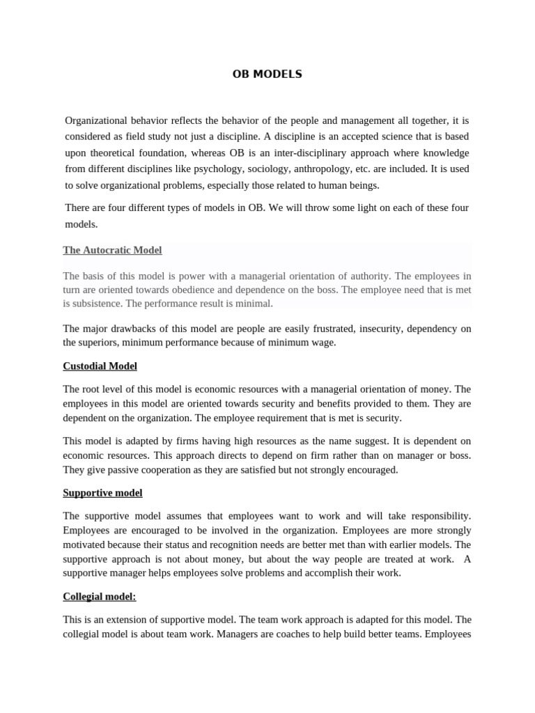 OB Models CHP 1 | PDF | Employment | Behavioural Sciences