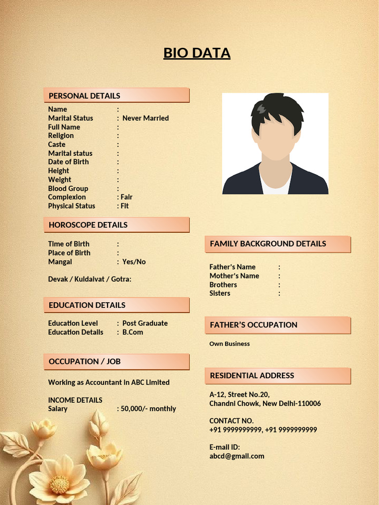 Personal Bio Data for Marriage Profile | PDF