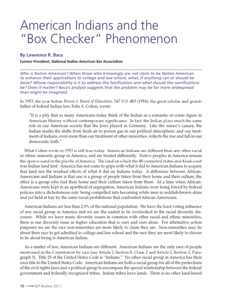 Lawrence Baca On The Box Checker Phenomena | PDF | Native Americans In ...