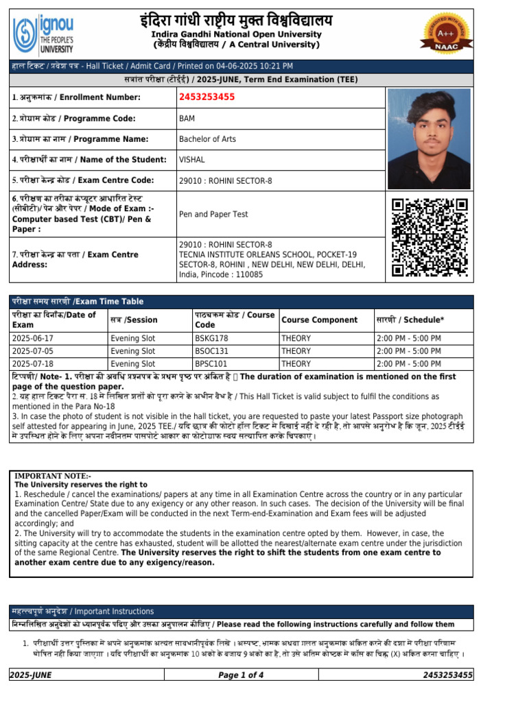 Admit Card 2453253455 | PDF