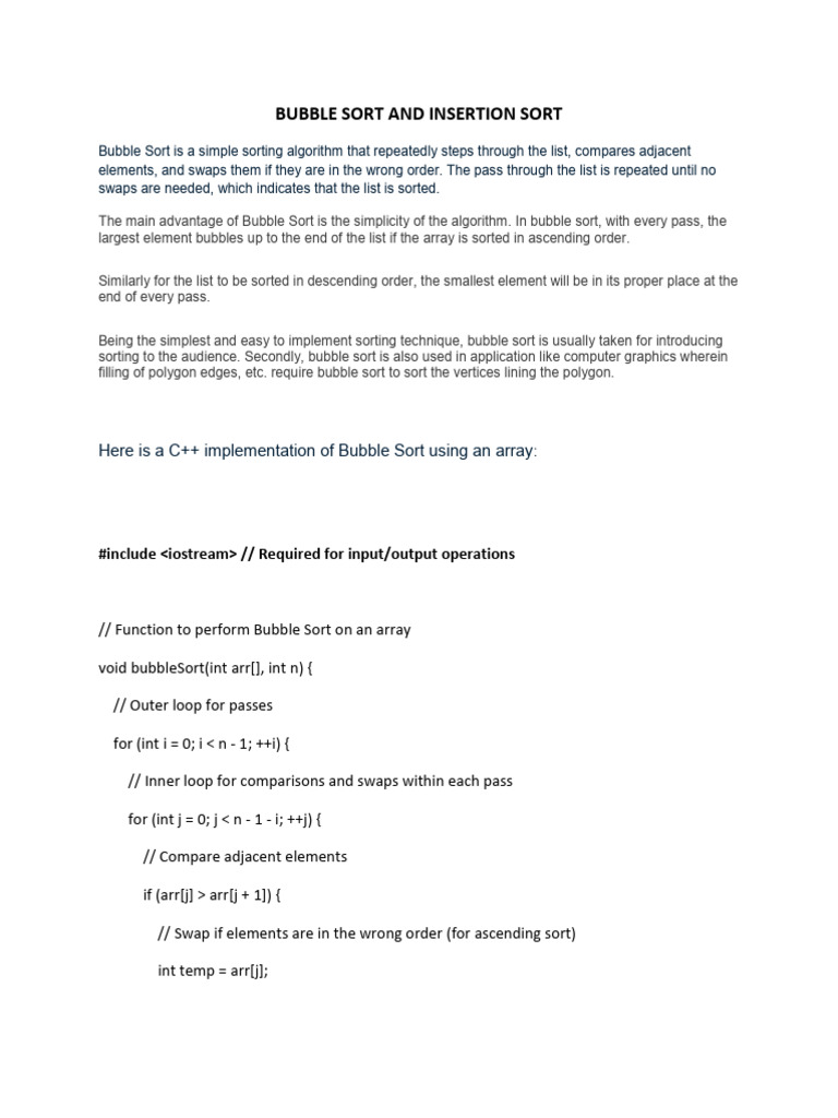BUBBLE SORT AND INSERTION SORT PDF | PDF | Algorithms And Data Structures | Algorithms