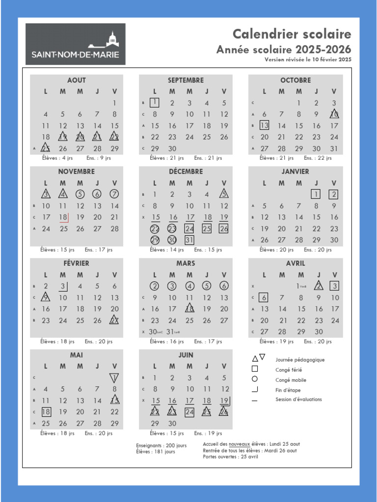 Calendrier scolaire 2025-2026 | PDF