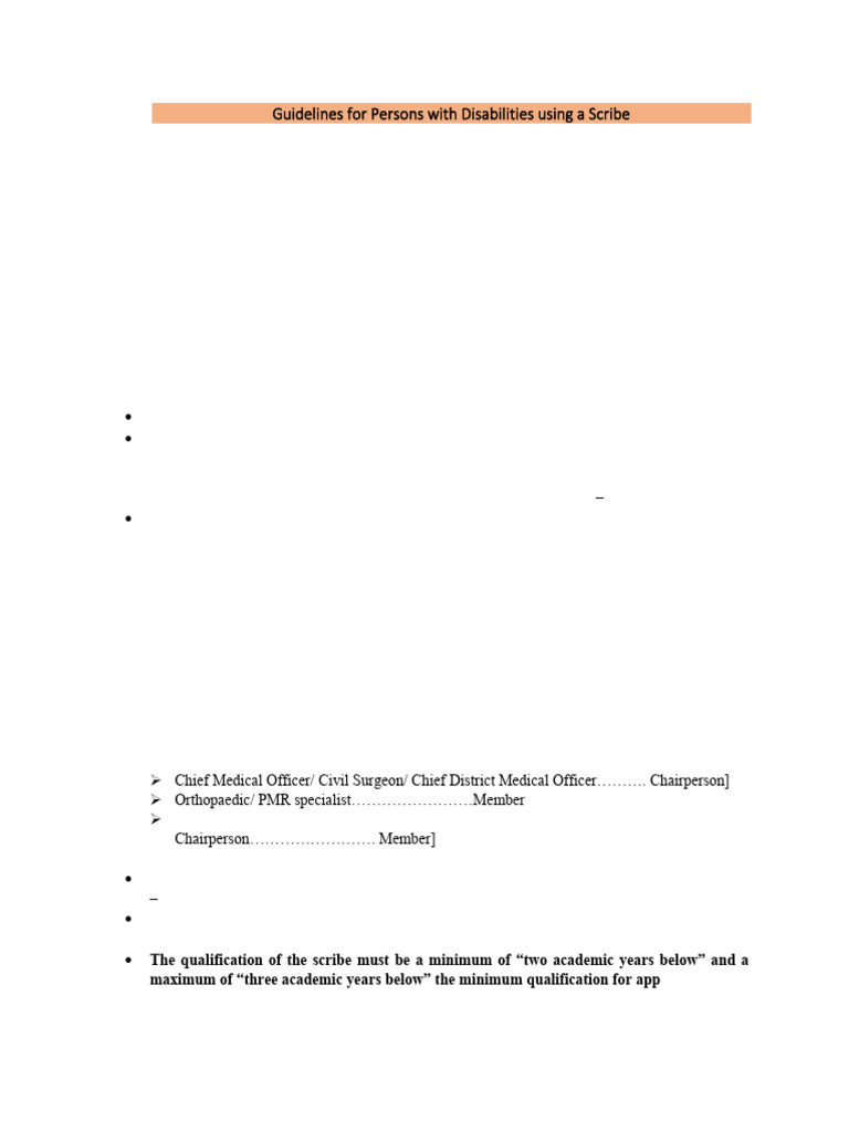 Scribe Guidelines for Disabled Candidates | PDF | Disability | Visual ...