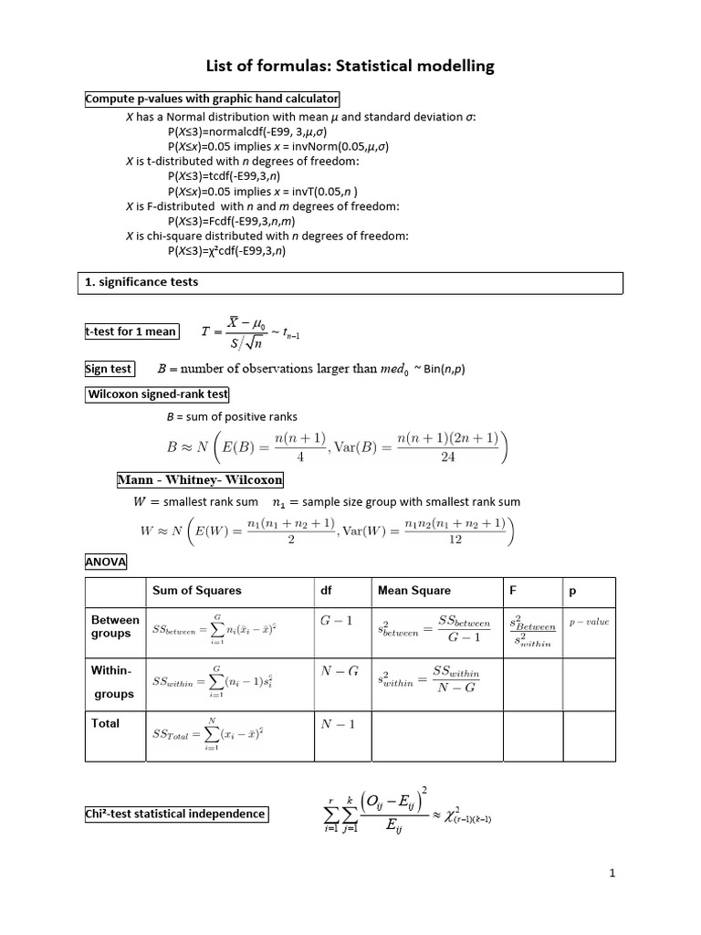 List Formulas | PDF | Regression Analysis | Linear Regression