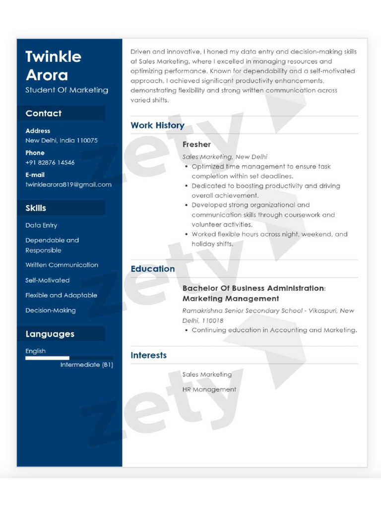 Twinkle Arora CV | PDF