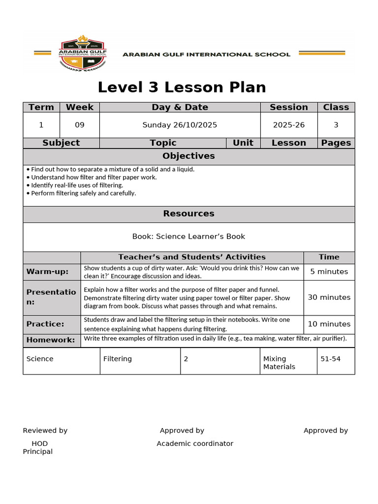 Grade 3 Week 9 | PDF | Filtration | Lesson Plan