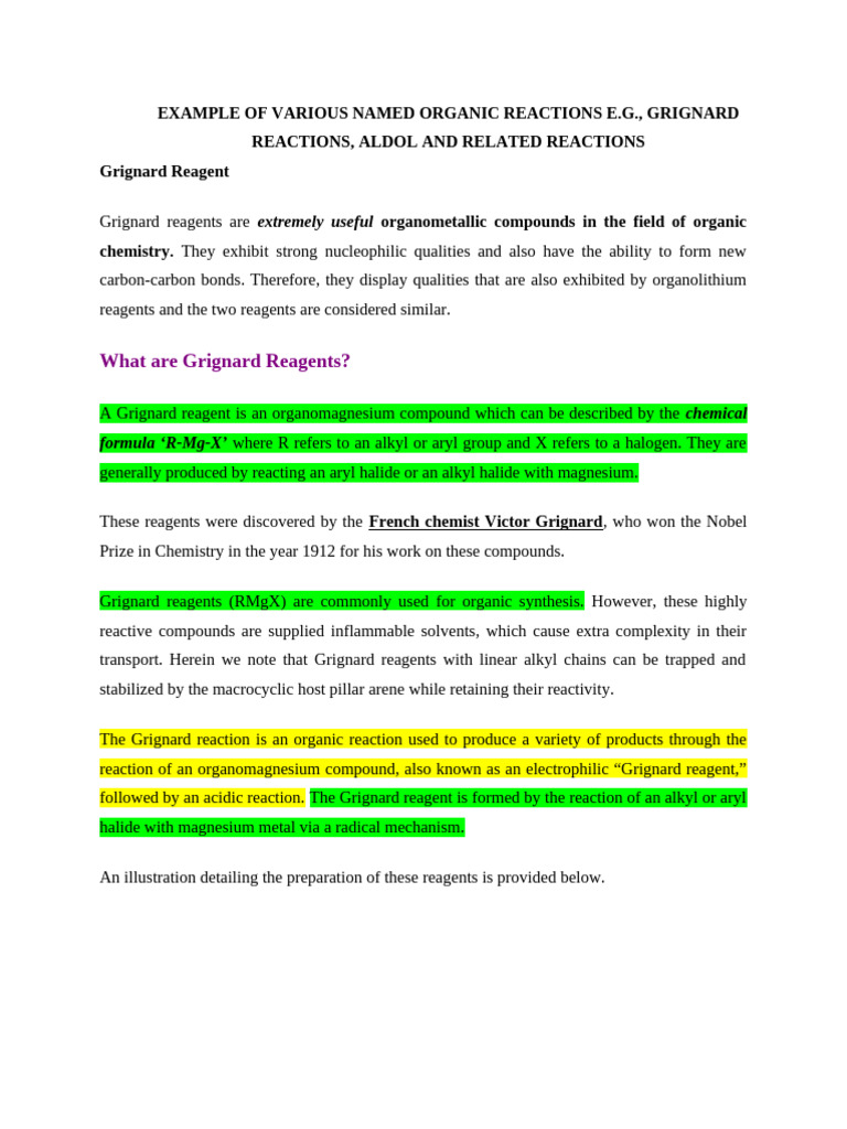 Grignard and Aldol Reactions Overview | PDF | Ester | Chemical Reactions