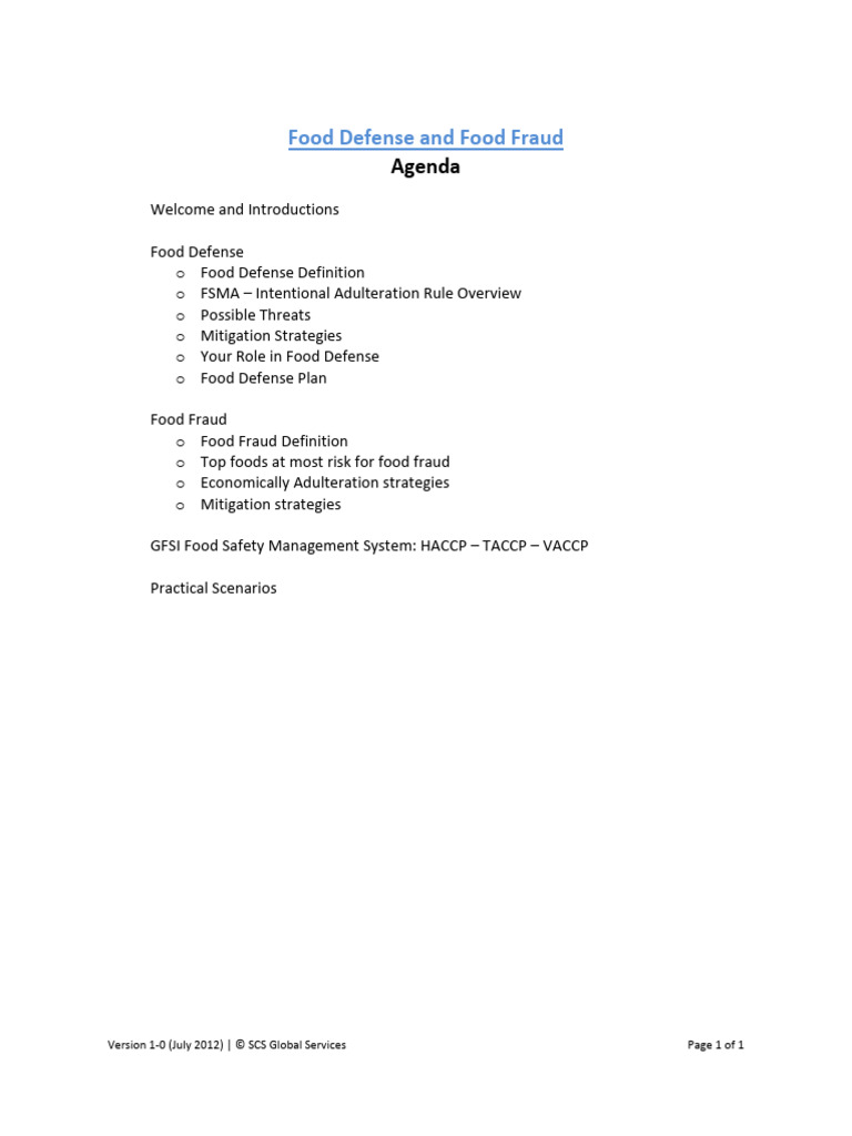 Food Defense and Fraud Strategies Guide | PDF