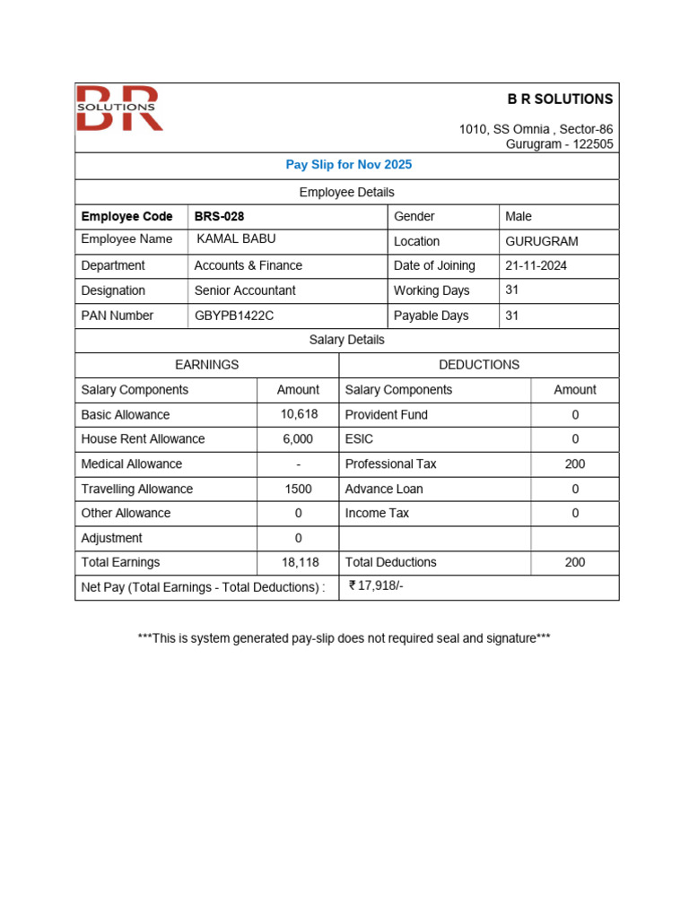 Payslip November 2025 | PDF