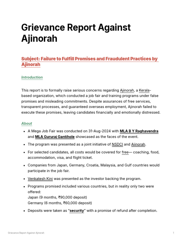 Grievance Report Against Ajinorah | PDF | Employment