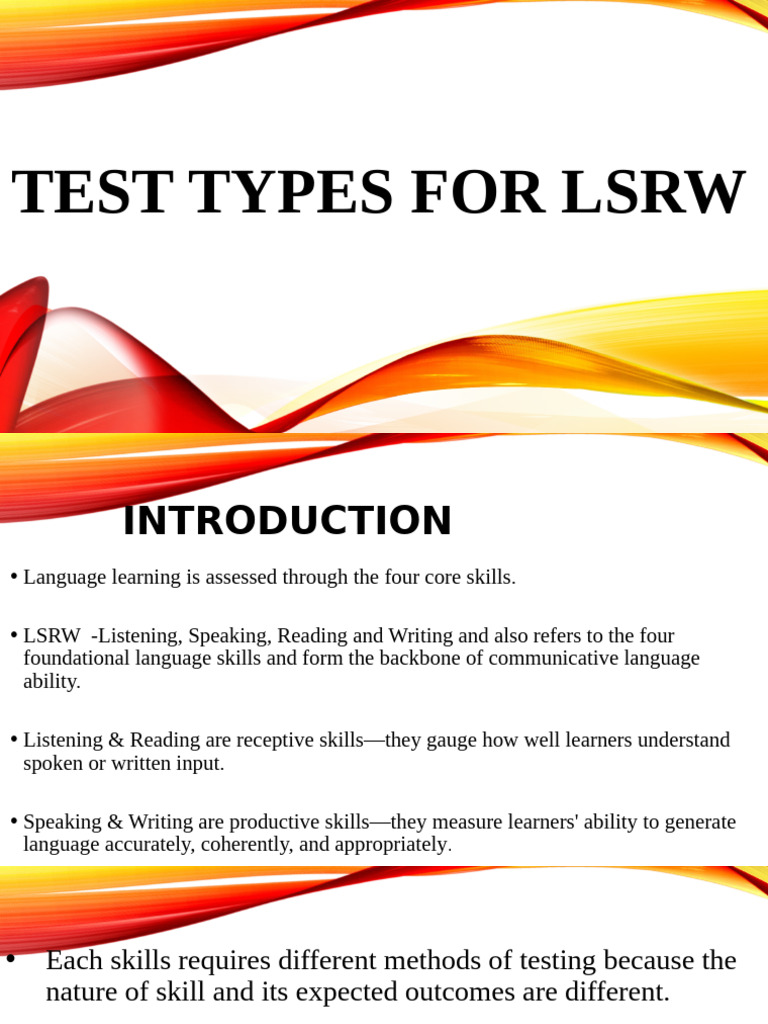 LSRW Language Testing Methods Guide | PDF | Fluency | Reading Comprehension
