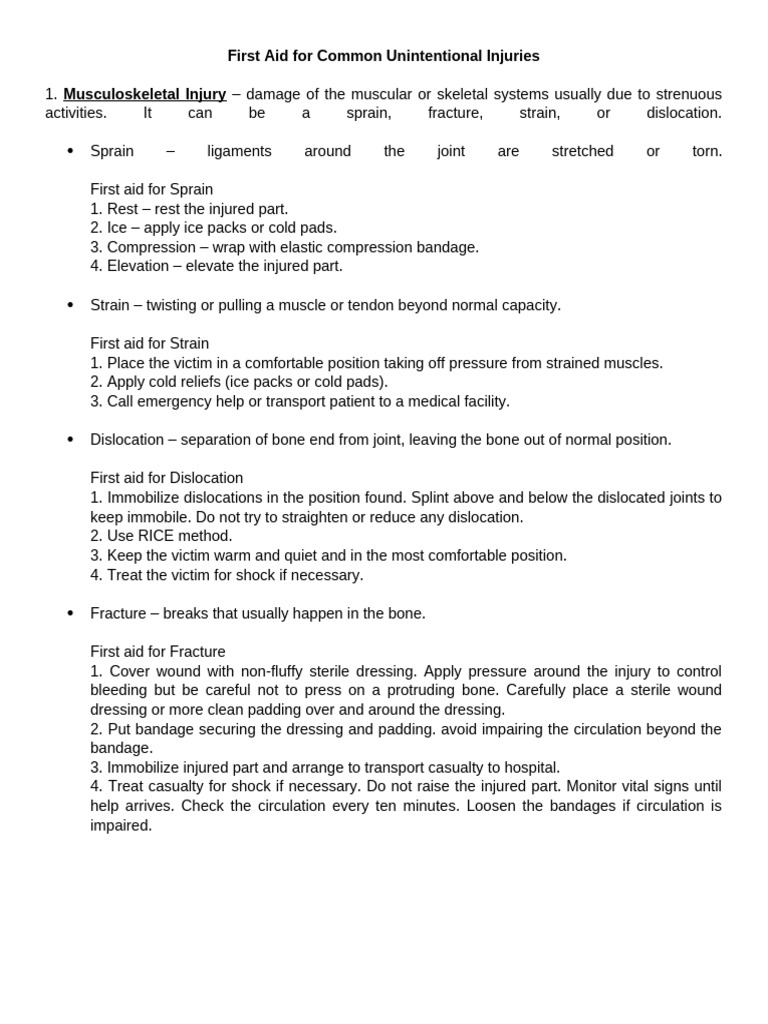 First Aid for Common Unintentional Injuries | PDF | Hyperthermia ...