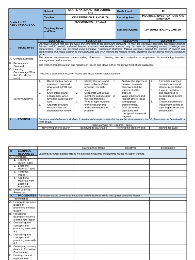 DLL Blank Template | PDF | Learning | Teachers