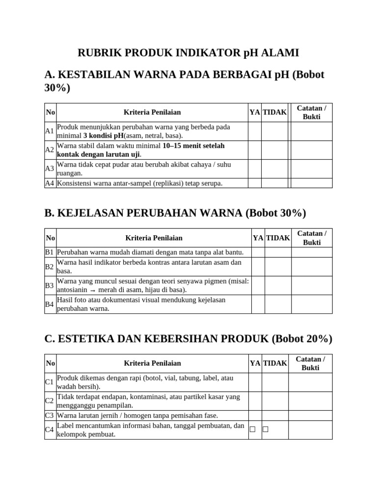 Kriteria Penilaian Indikator pH Alami | PDF