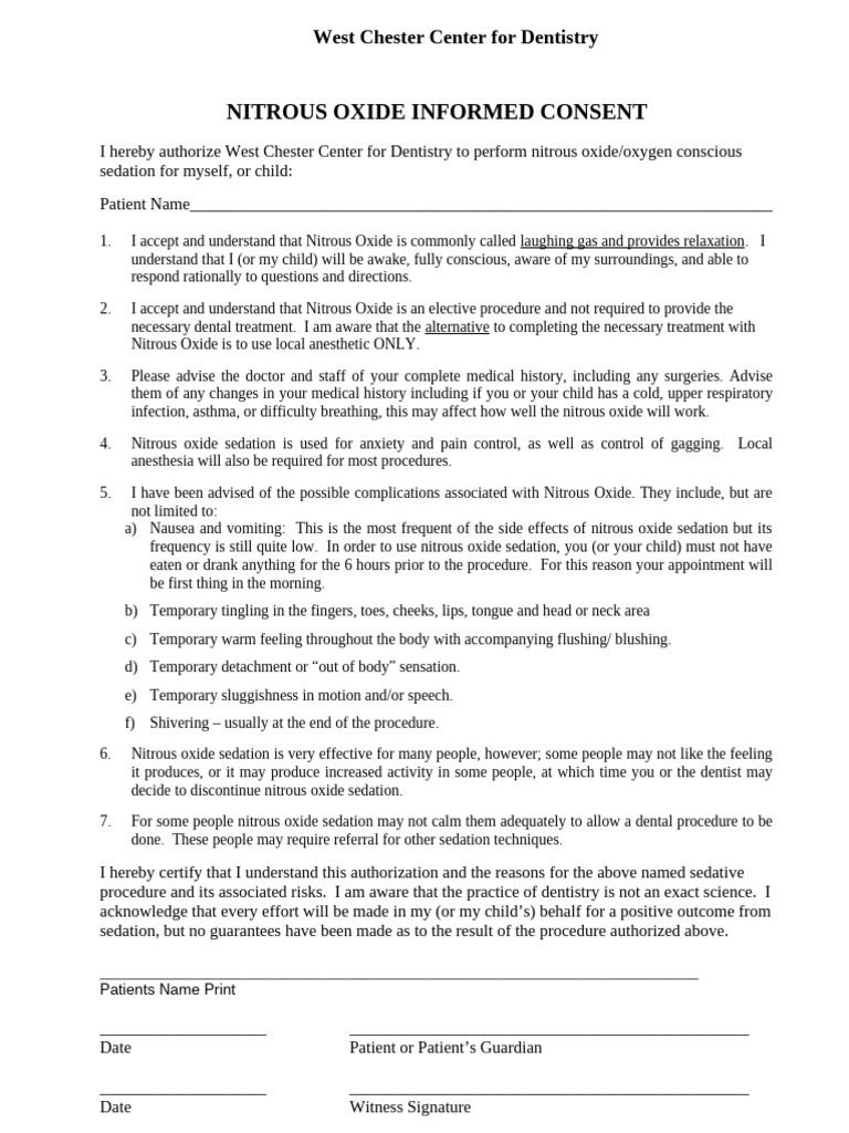 Nitrous Oxide Consent ENG (3) | PDF | Anesthesia | Nitrous Oxide